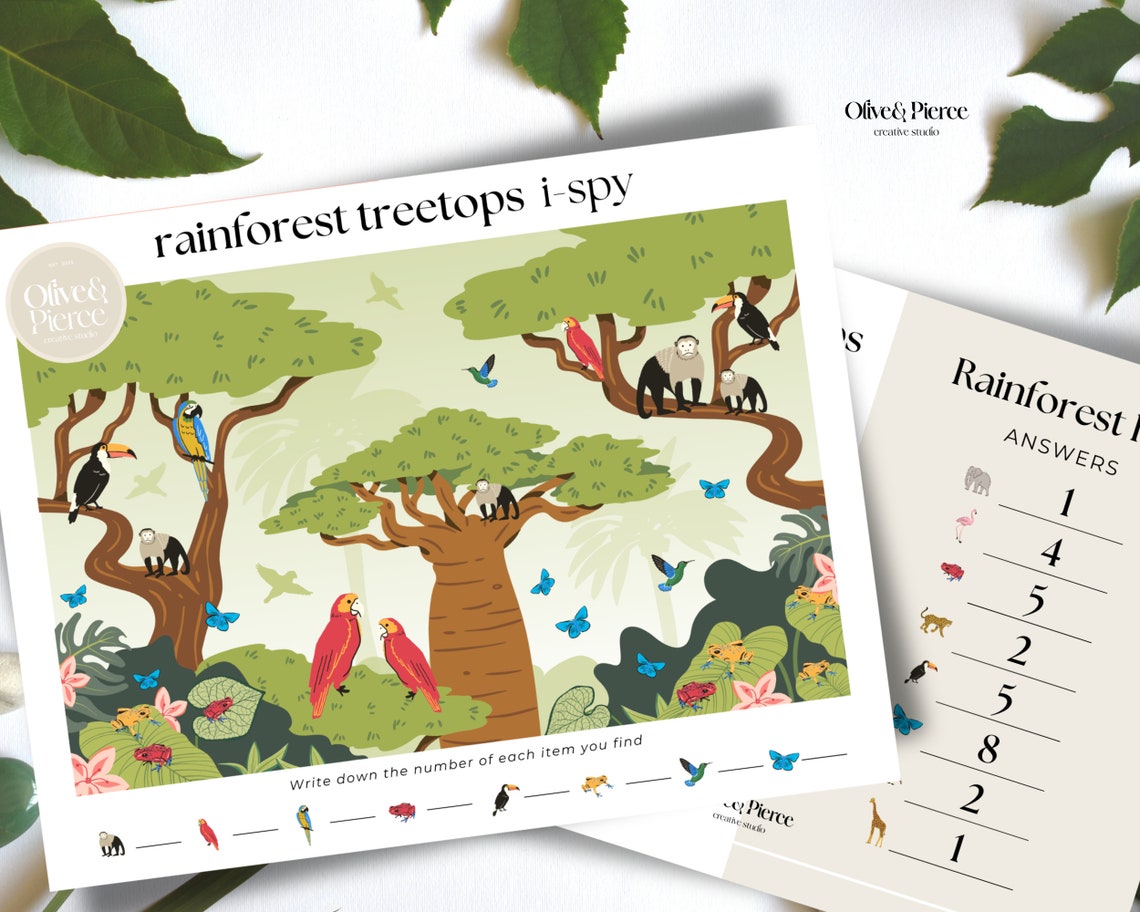 I-spy Printable Jungle Animal Activity, Rainforest Nature Unit Study ...