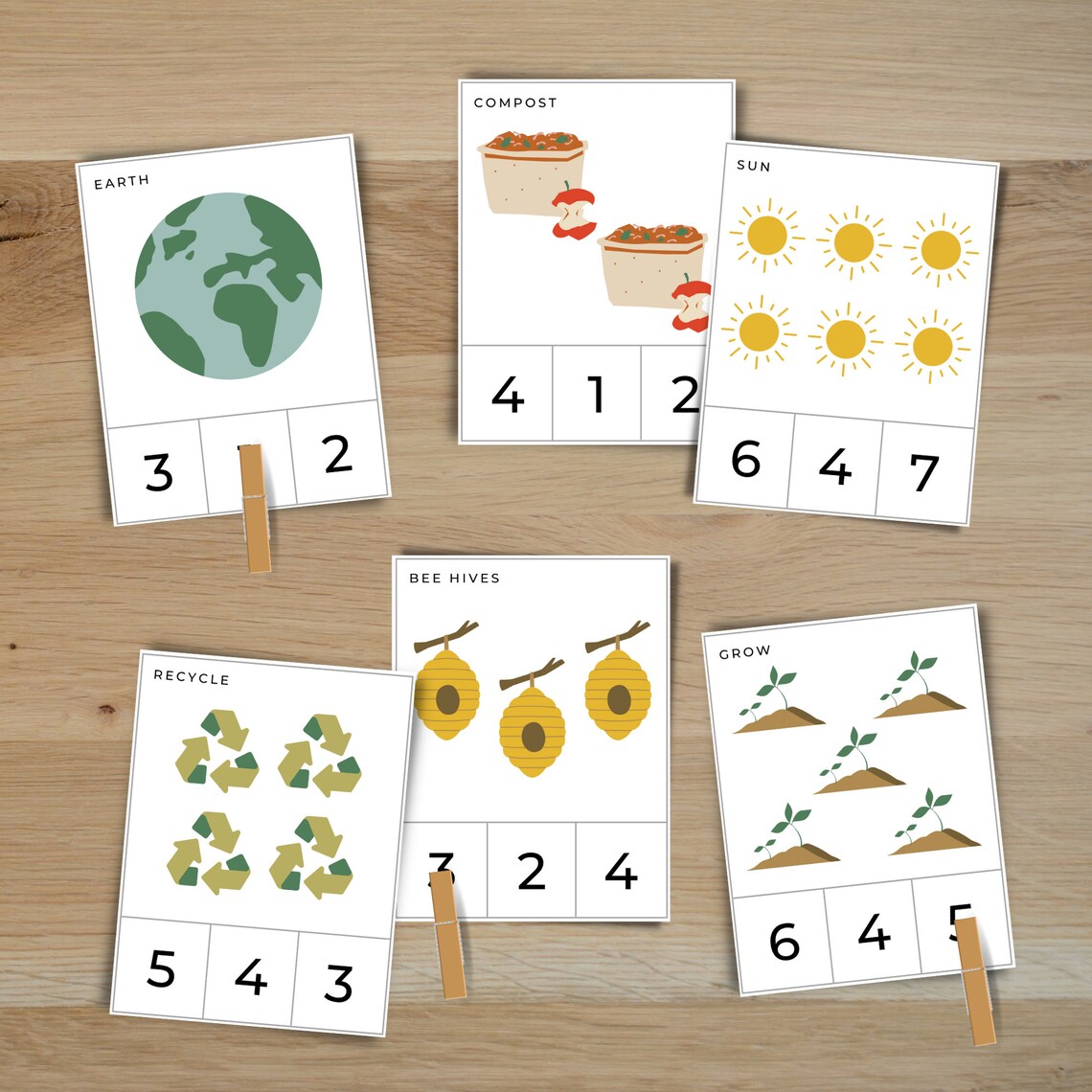Earth Day Clip Cards, Earth Day Printable, Count and Clip Cards ...