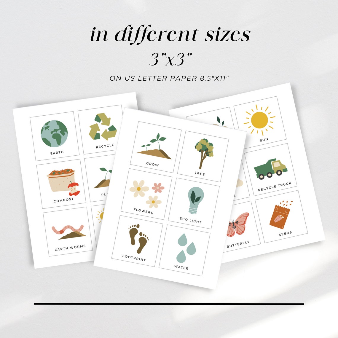 Printable Earth Day Nature Flashcards Montessori Activity Homeschool ...
