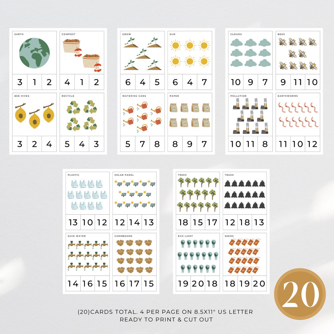 Earth Day Clip Cards, Earth Day Printable, Count and Clip Cards ...