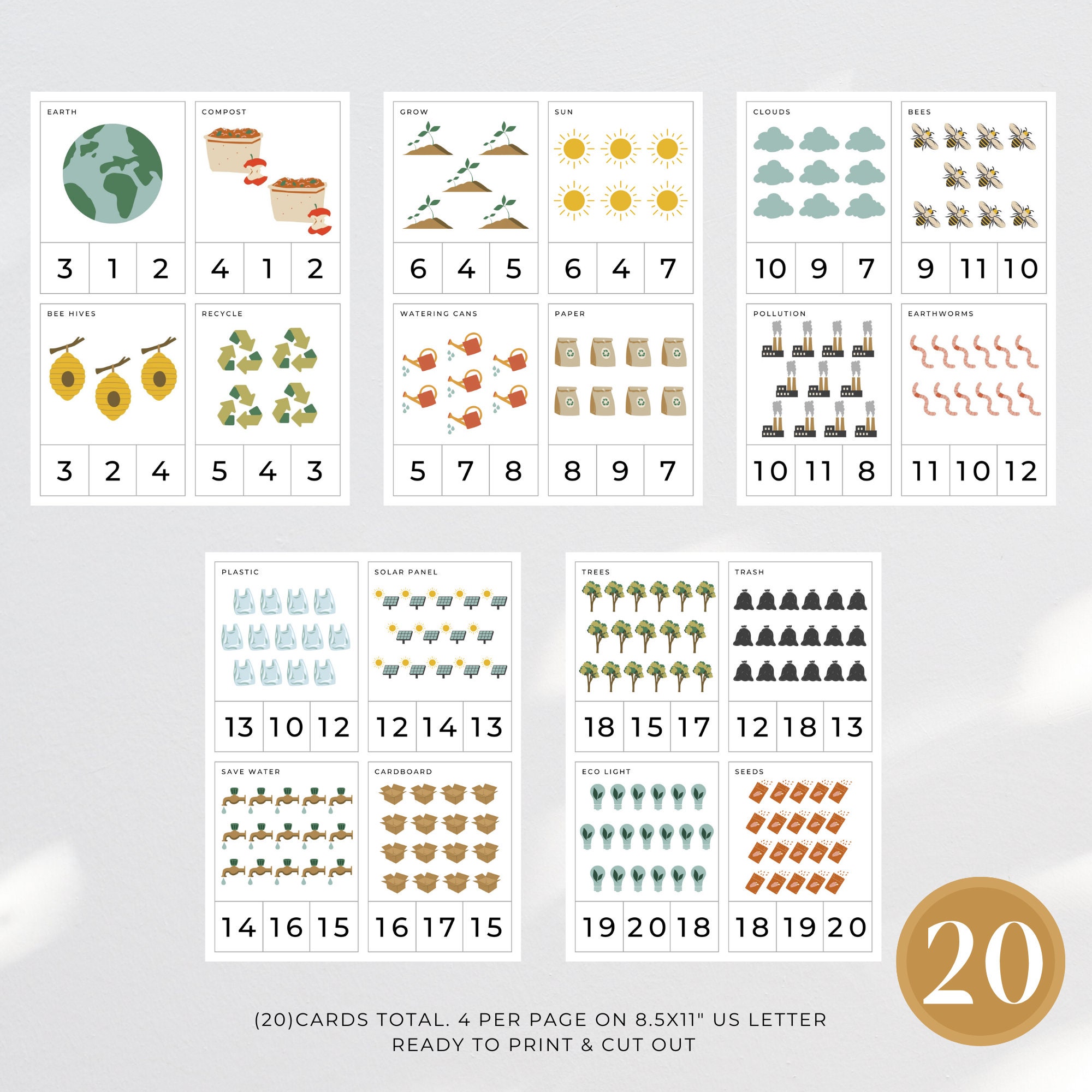 Earth Day Clip Cards, Earth Day Printable, Count and Clip Cards ...