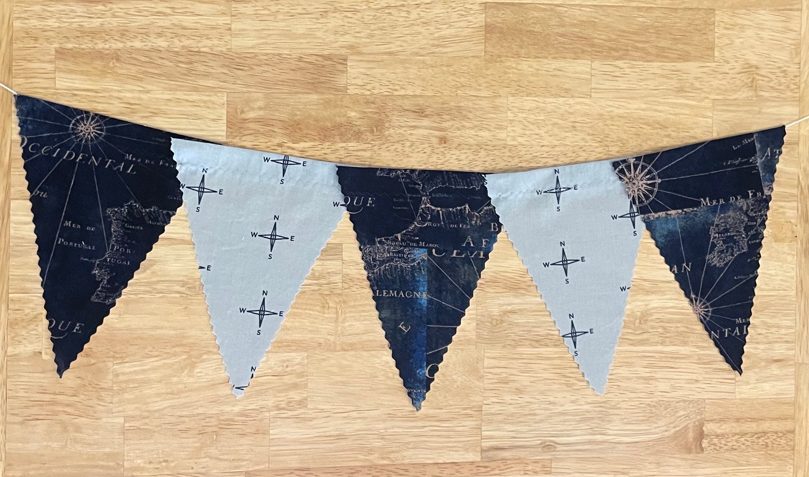 Nautical Map and Blue Compass Fabric Bunting Triangle Fabric - Etsy