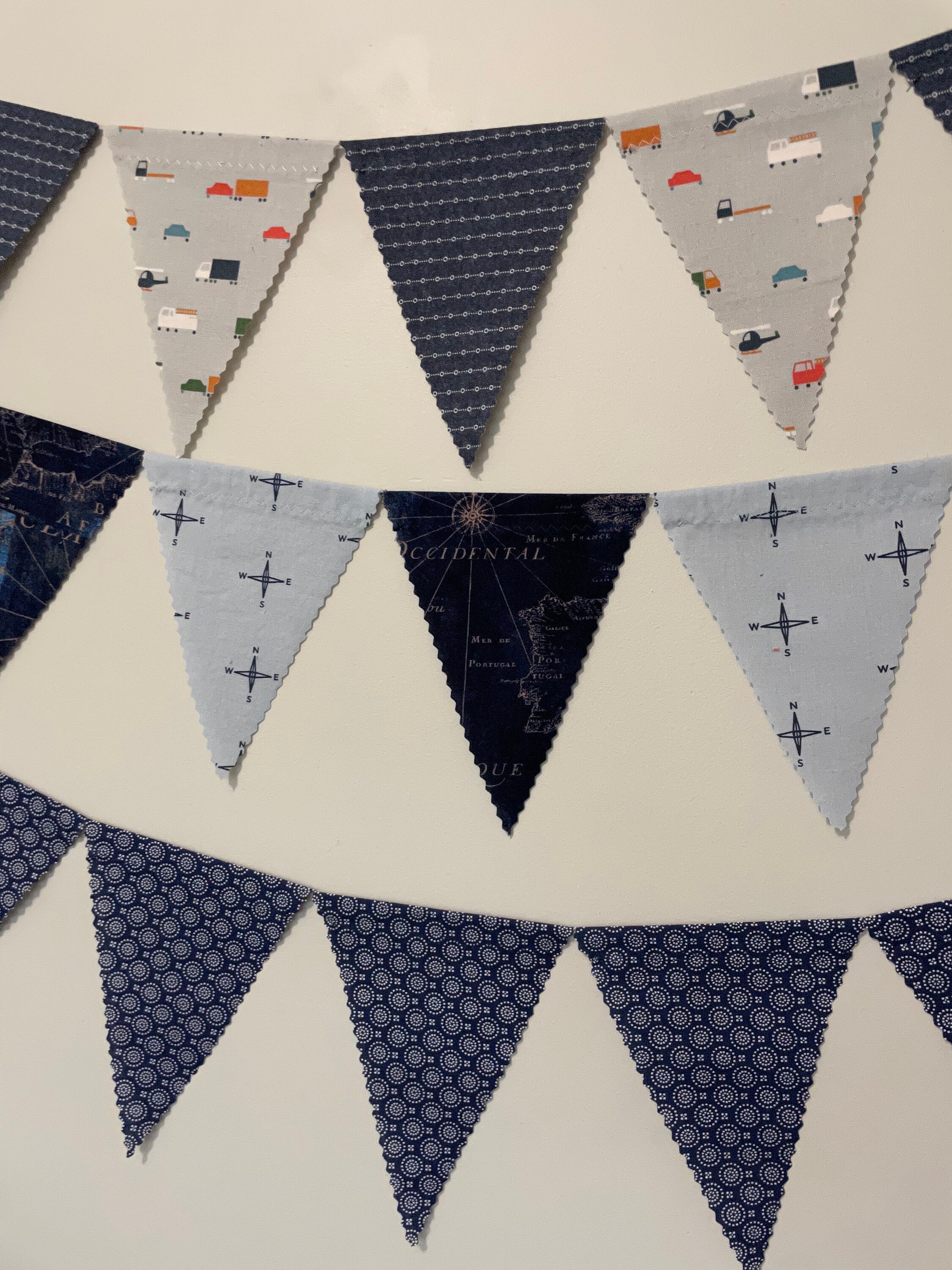 Nautical Map and Blue Compass Fabric Bunting Triangle Fabric - Etsy