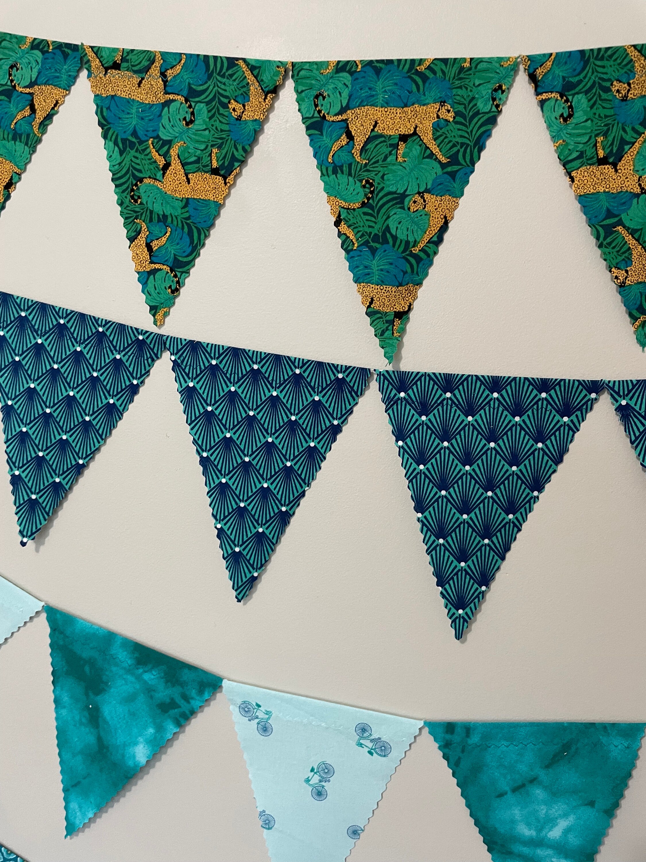 Blue Bicycle and Tie Dye Fabric Triangle Banner, Fabric Bunting ...