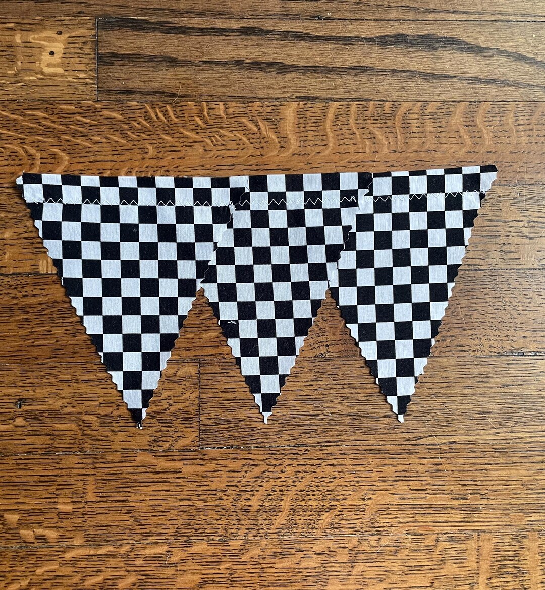 Black and White Checkered Fabric Bunting, Triangle Fabric Banner ...