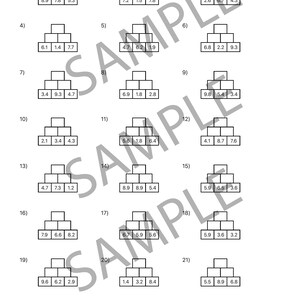 Decimal Addition Pyramids Worksheets 20 Pack. - Etsy