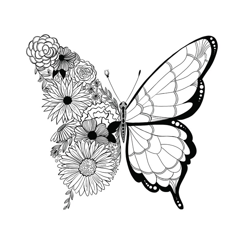 Modern Butterfly Floral Line Drawing - Etsy