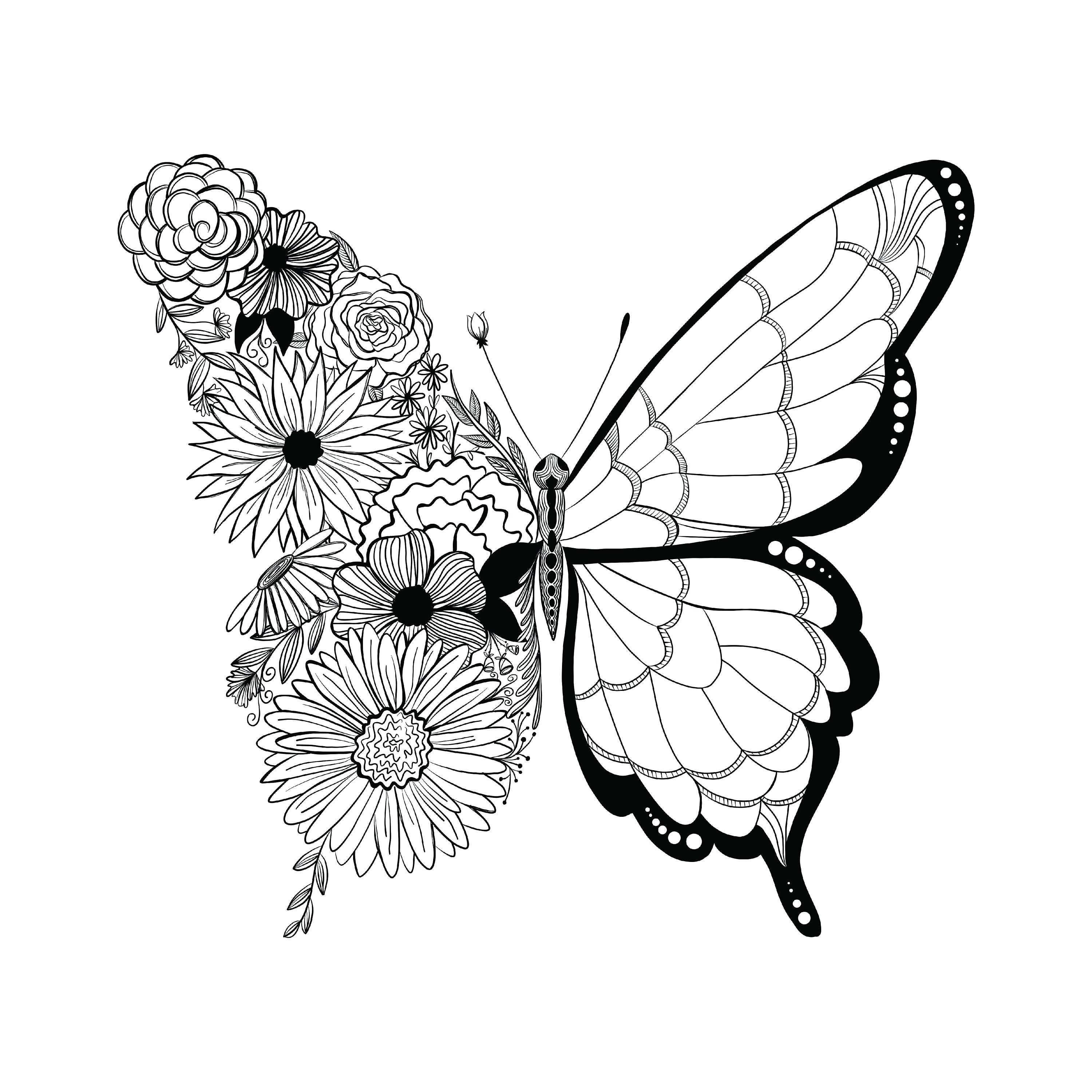 Modern Butterfly Floral Line Drawing - Etsy