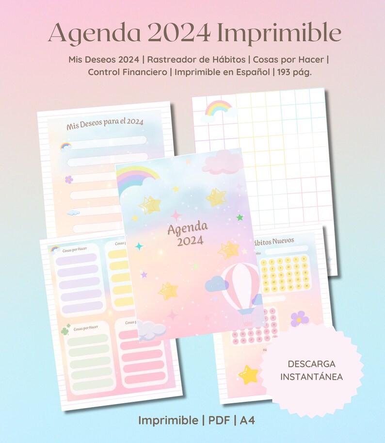 Digital Rainbow Agenda 2024 With Date in Spanish Daily Agenda for Women ...