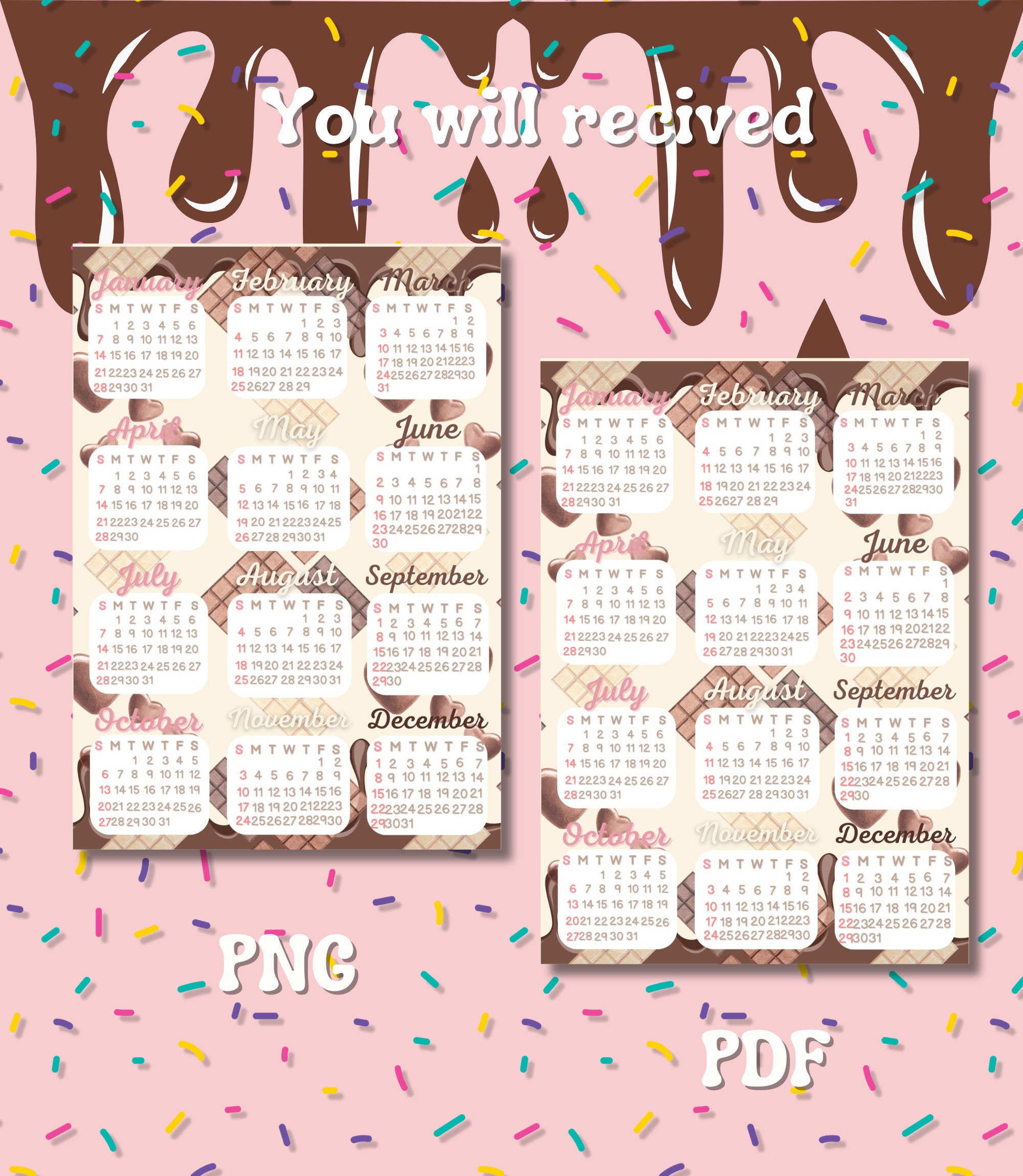 Cute Printable Kawaii Calendar 2024 Instant Download Cute Candy Themed ...