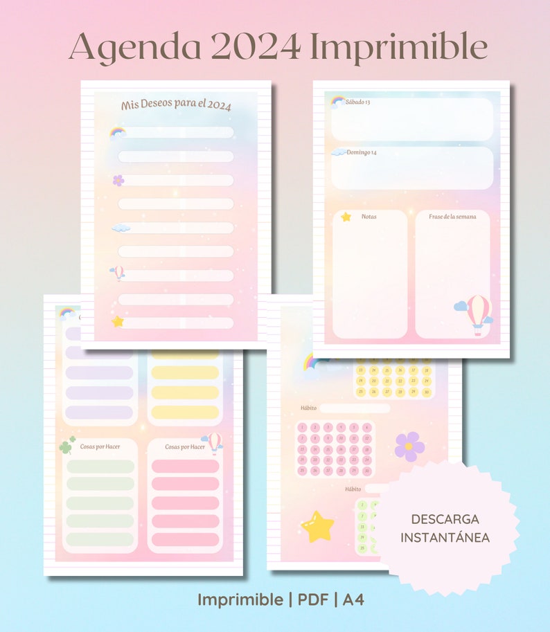 Digital Rainbow Agenda 2024 With Date in Spanish Daily Agenda for Women ...