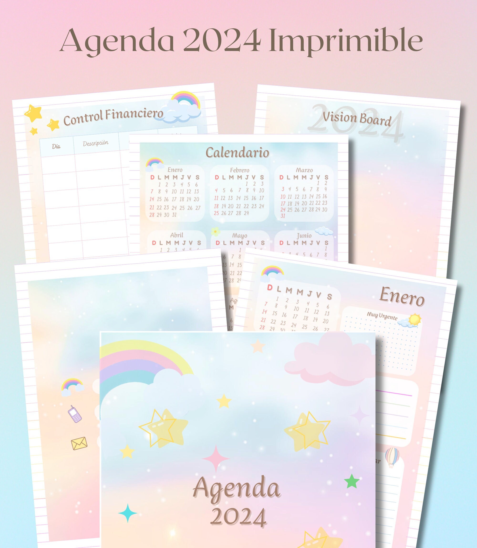 Digital Rainbow Agenda 2024 With Date in Spanish Daily Agenda - Etsy
