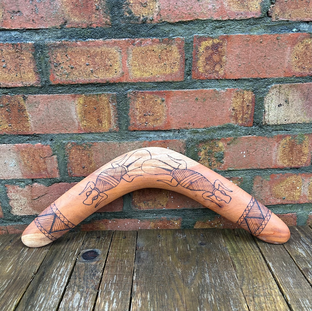 Vintage Handmade Aboriginal Art Australian Decor Boomerang Wooden ...