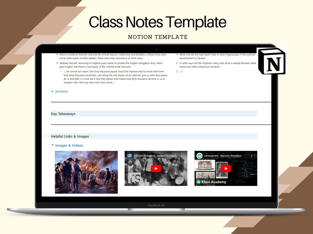 Notion Class Notes Template College and Grade School Note - Etsy