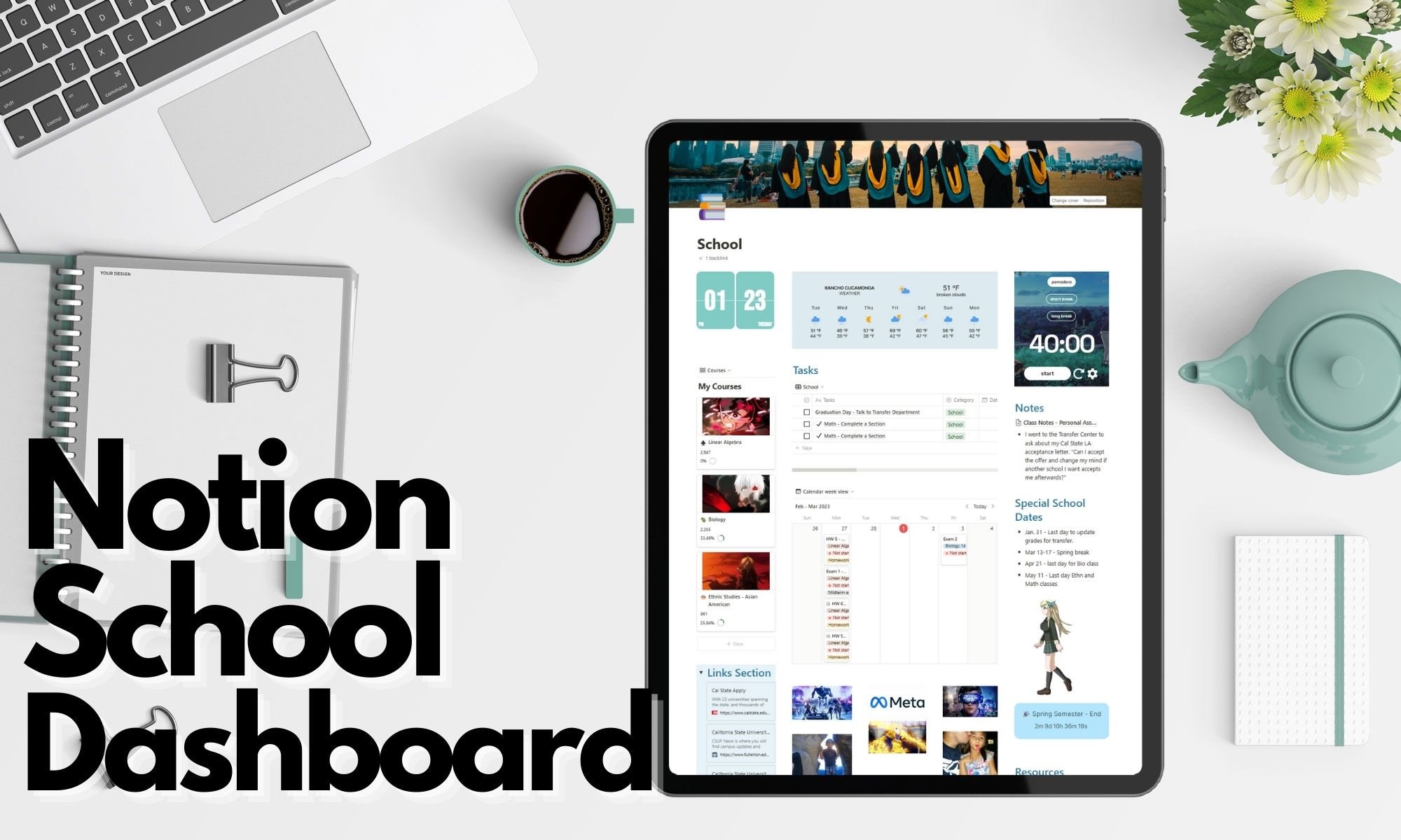 Notion School Dashboard - School Calendar and Tasks - Etsy
