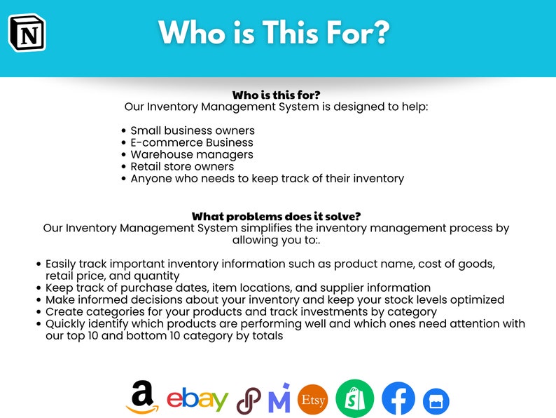E-commerce Inventory Management System - Notion Template - List Tracker ...
