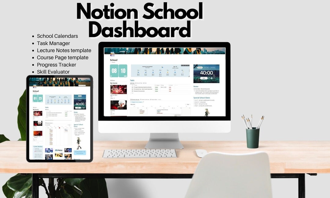 Notion School Dashboard - School Calendar and Tasks - Etsy