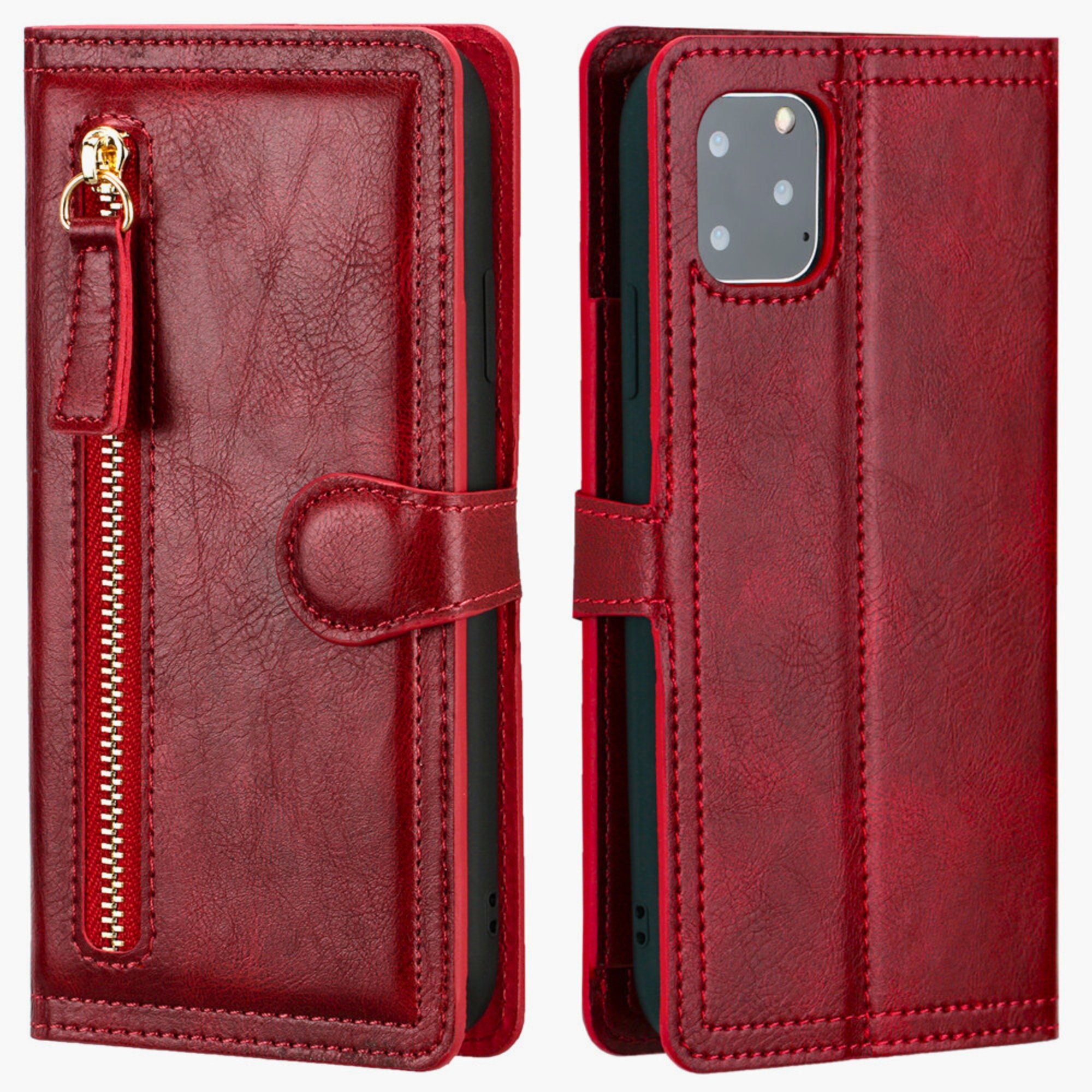 Leather iPhone Wallet Case, Zipper Flip Case Stand Cover With Card ...