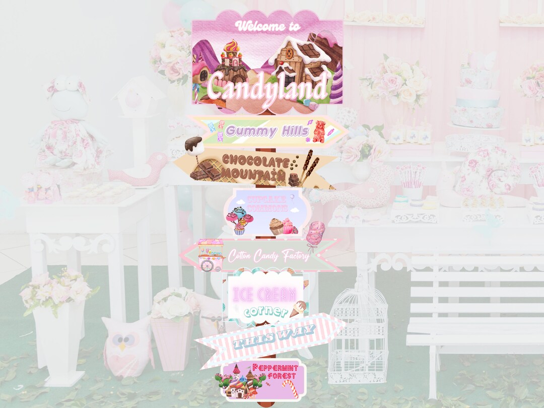 Candyland Party Directional Sign, Watercolor Candyland Birthday Theme ...