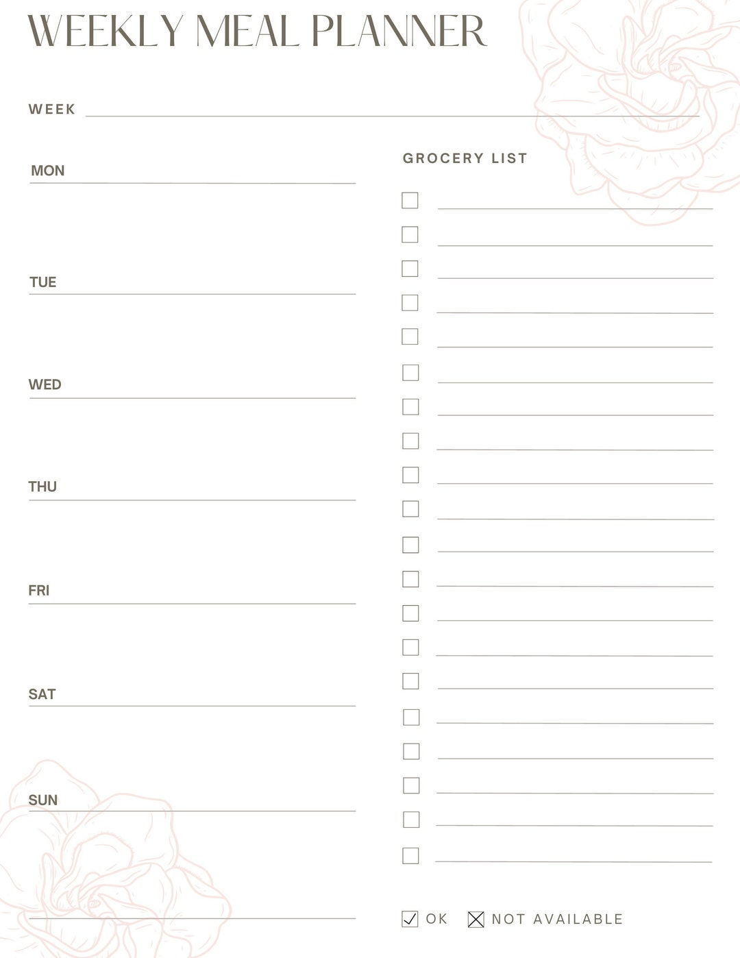 Printable Week Meal Planner Minimalist Floral - Etsy