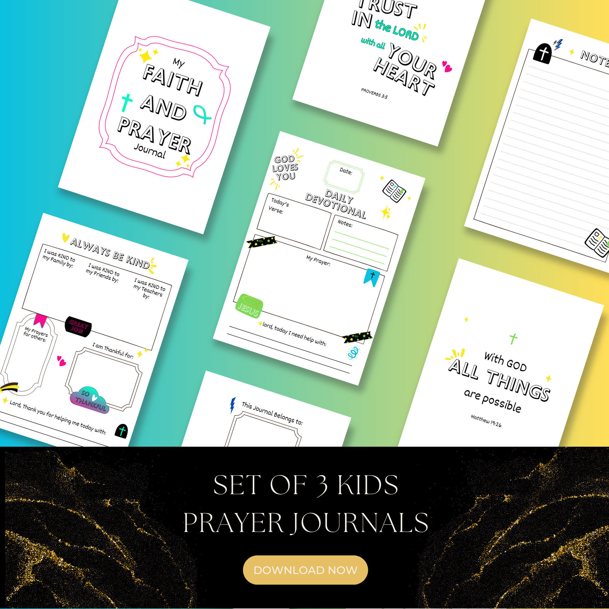 Bundle of 3 Kids Prayer Journal Printable Pdf Faith Journal for Boys ...