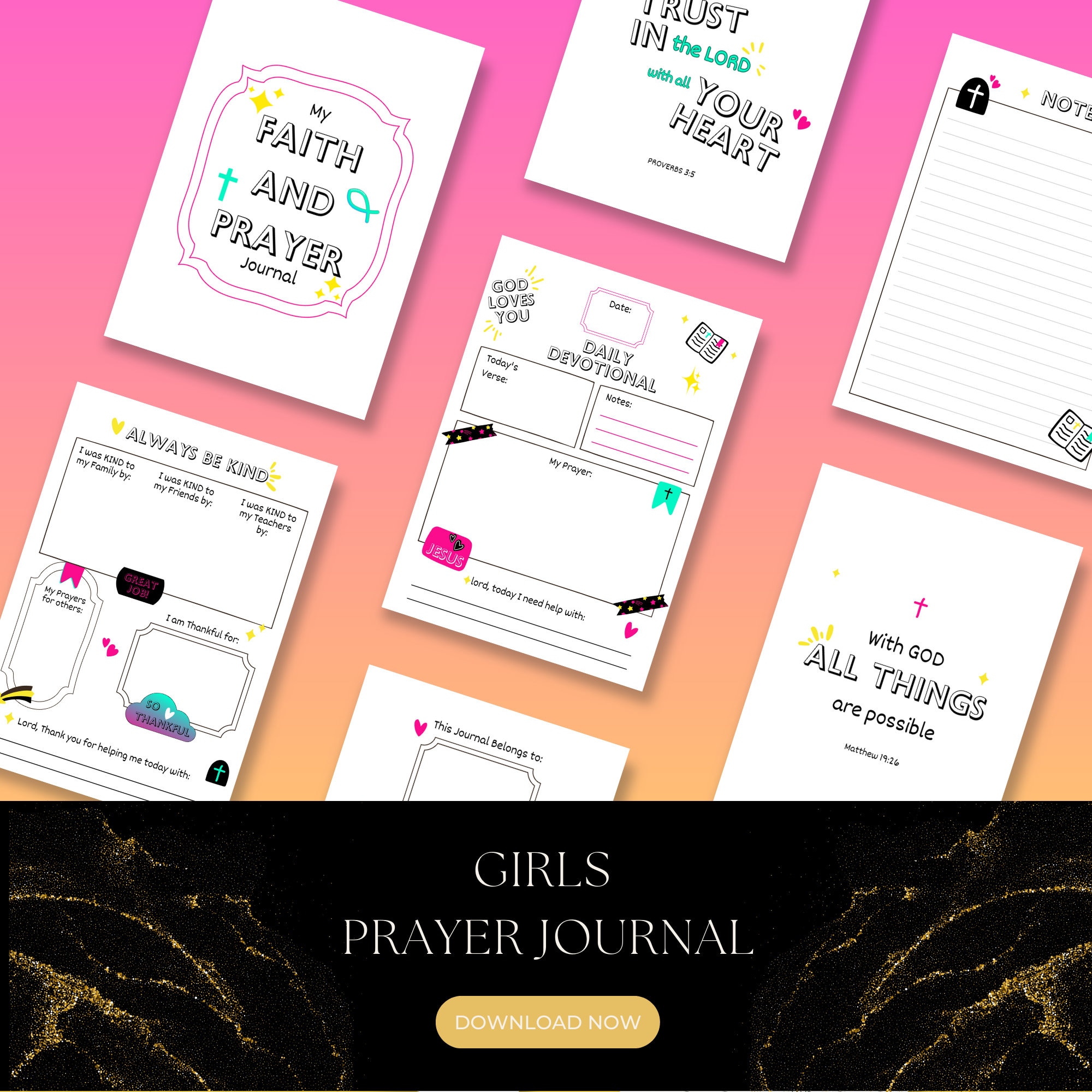 Kids Prayer Journal Printable Pdf Faith Journal for Girls Kids ...