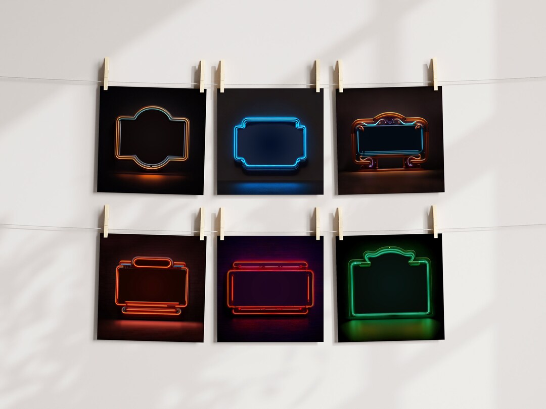 9 Neon Signs, Clip Art, Free Commercial Use, Modern, Digital Art, Wall ...