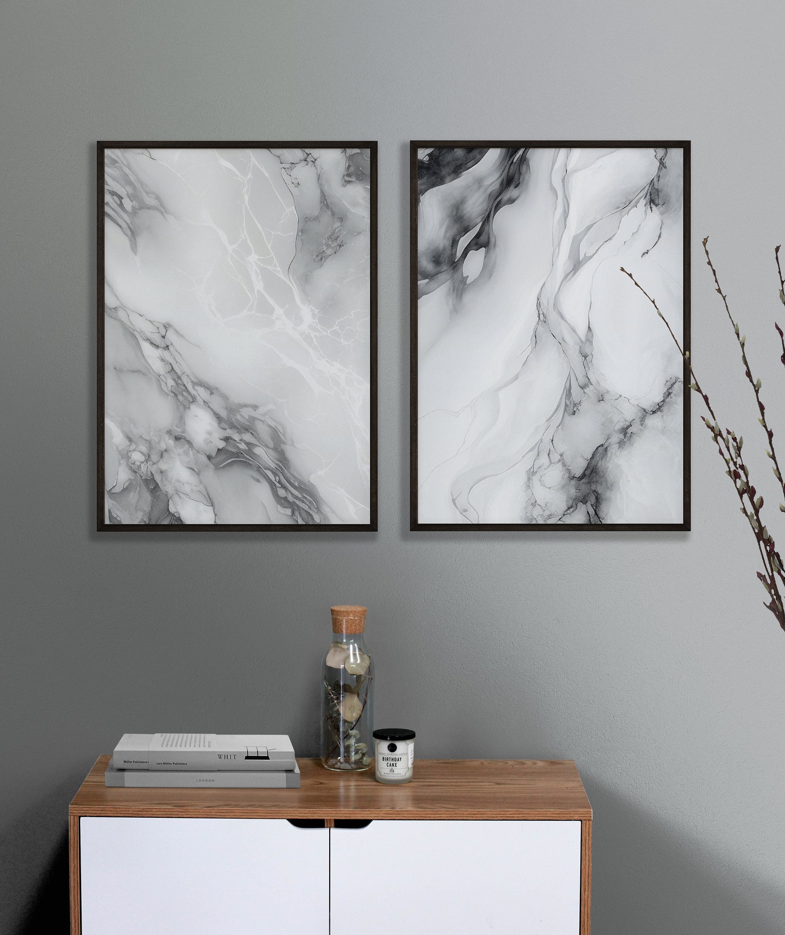 Marble Wall Art Set, 2 Piece Set, Watercolor Wall Art, Bedroom, Living ...