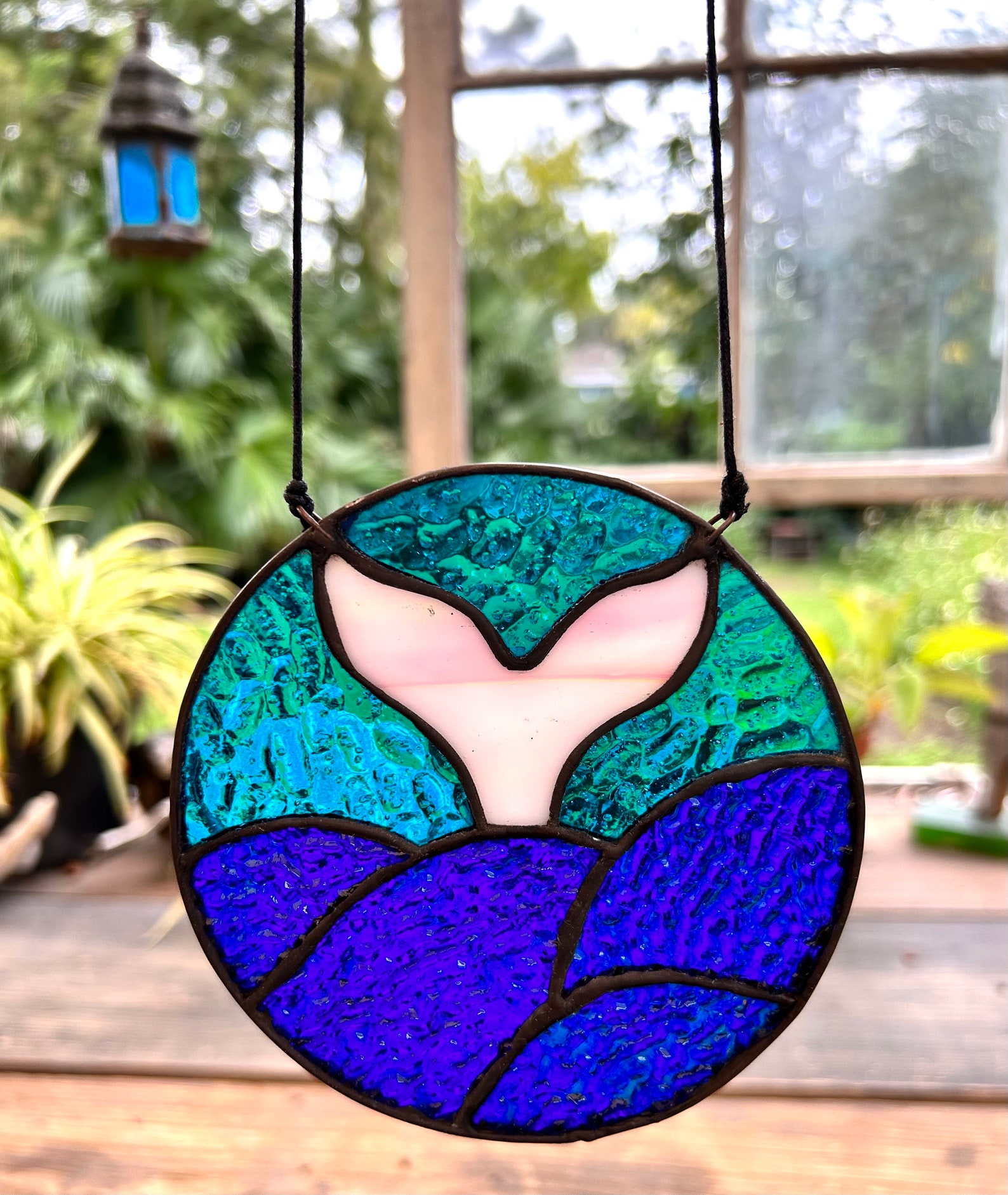 Handcrafted Stained Glass Ocean Suncatcher Blue Ocean Life Decor Diving ...