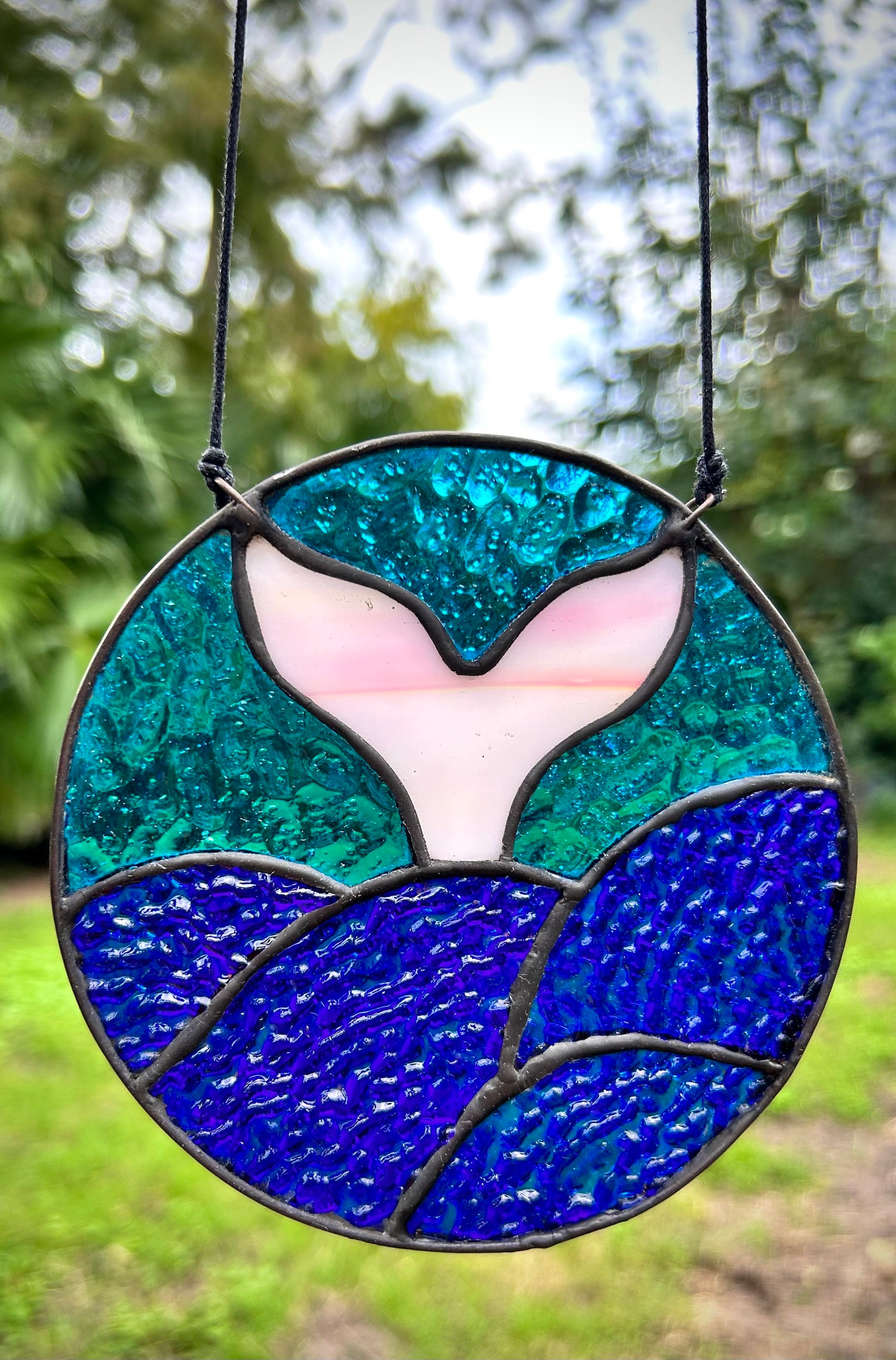 Handcrafted Stained Glass Ocean Suncatcher Blue Ocean Life Decor Diving ...