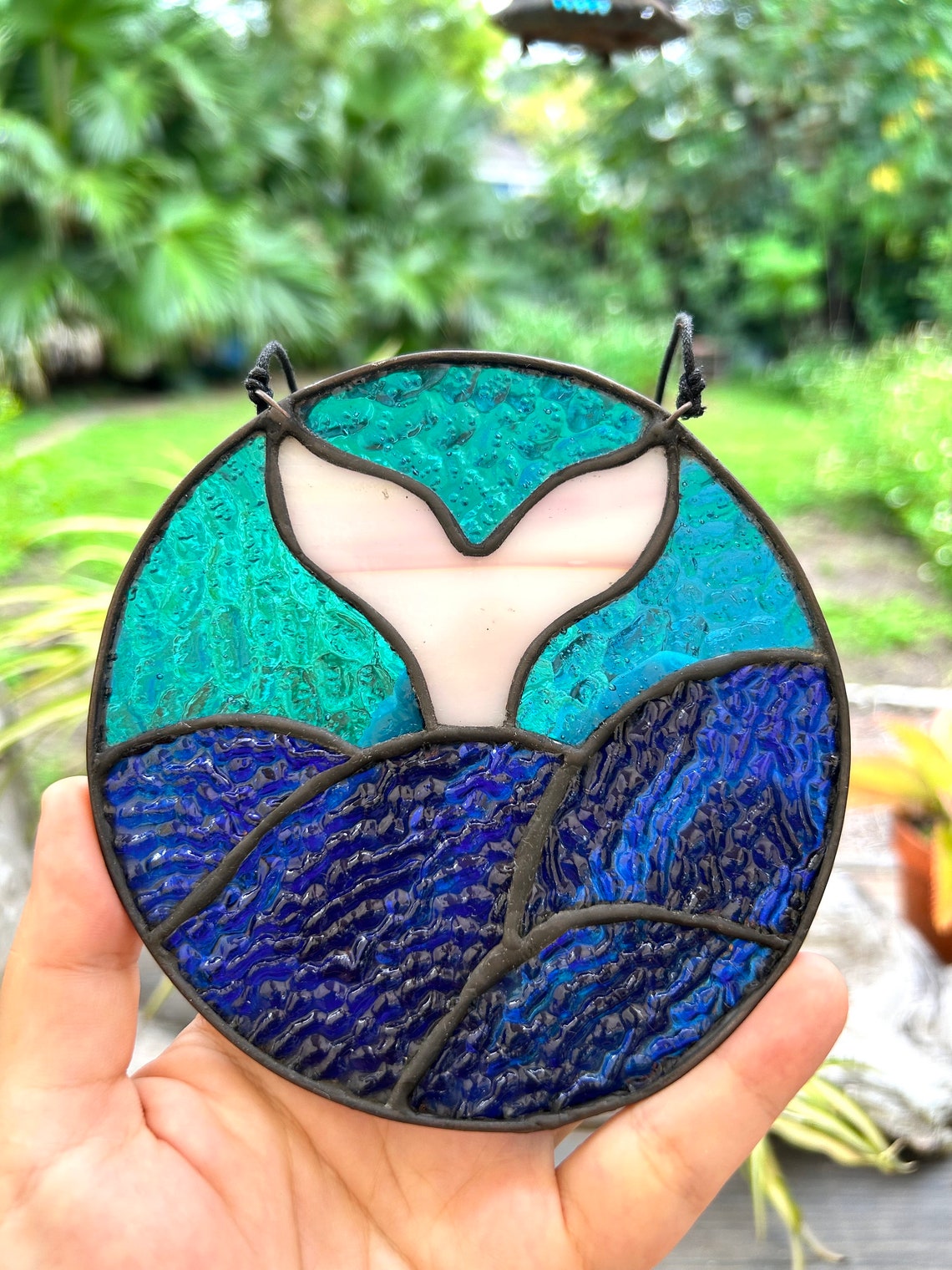 Handcrafted Stained Glass Ocean Suncatcher Blue Ocean Life Decor Diving ...