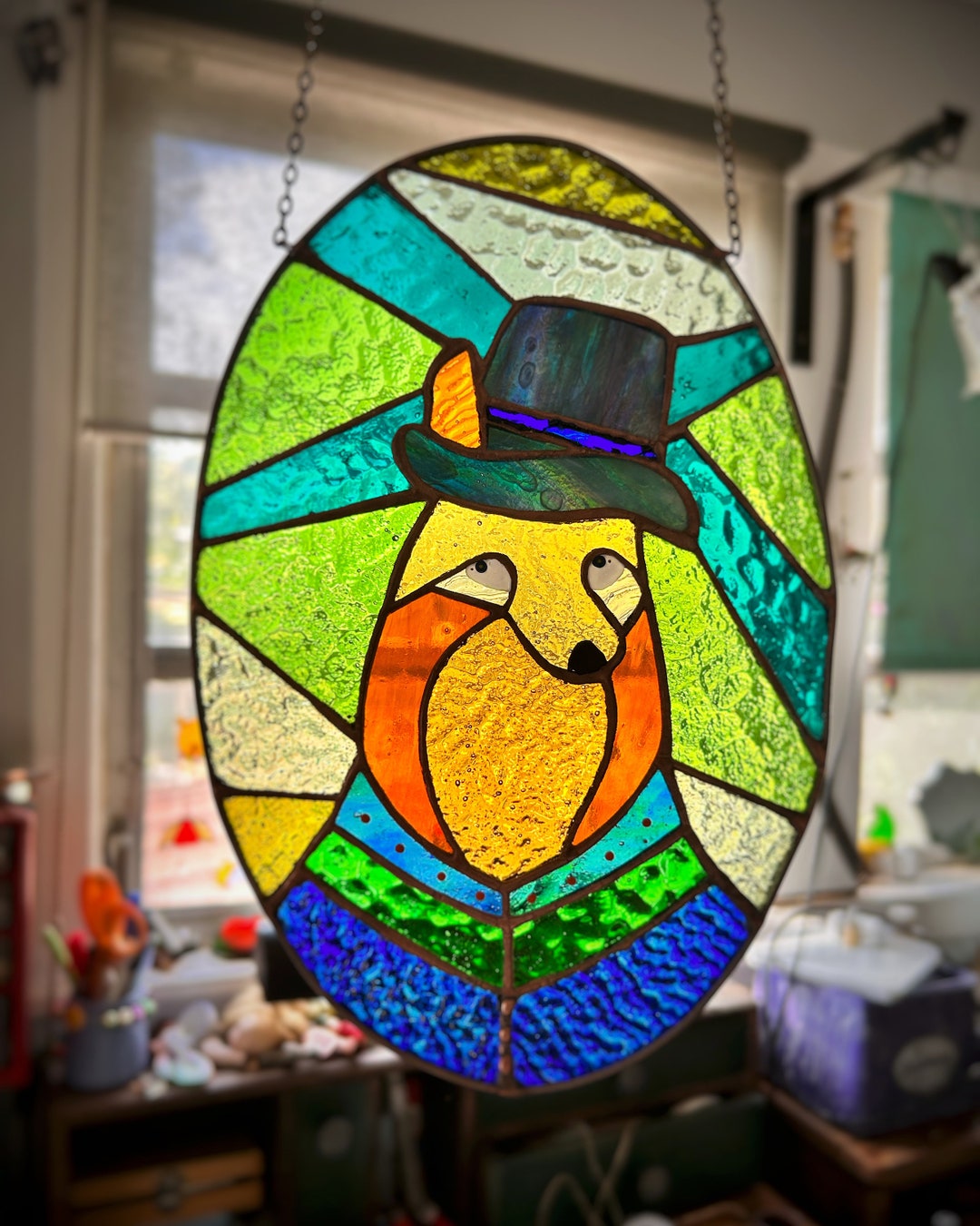 Stained Glass Fox Portrait/ Handmade Suncatcher / Glass Art Window ...