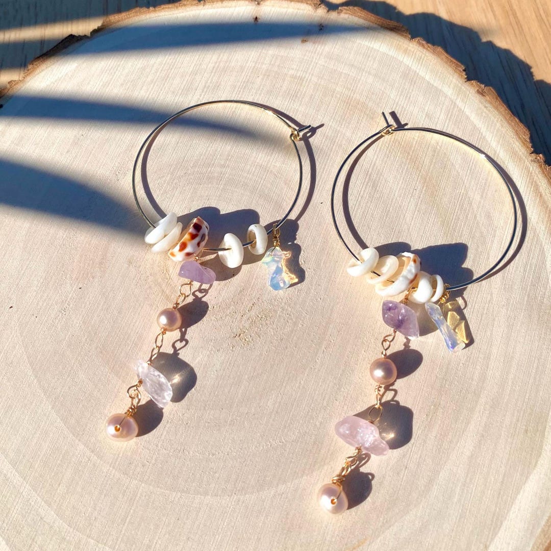 Hawaiian Puka Shell Hoop Earrings, Small Gold Hoops With Natural Puka ...