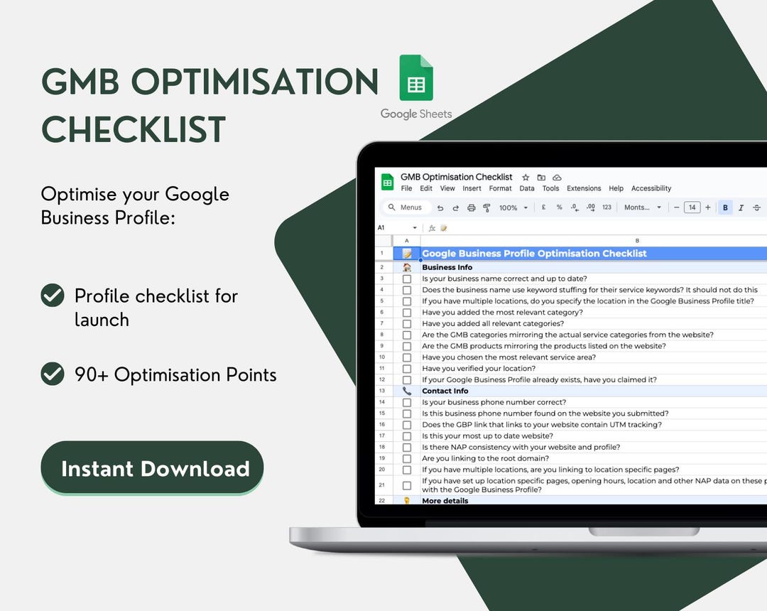 Google Business Profile Optimization Checklist (google Sheets) - Etsy