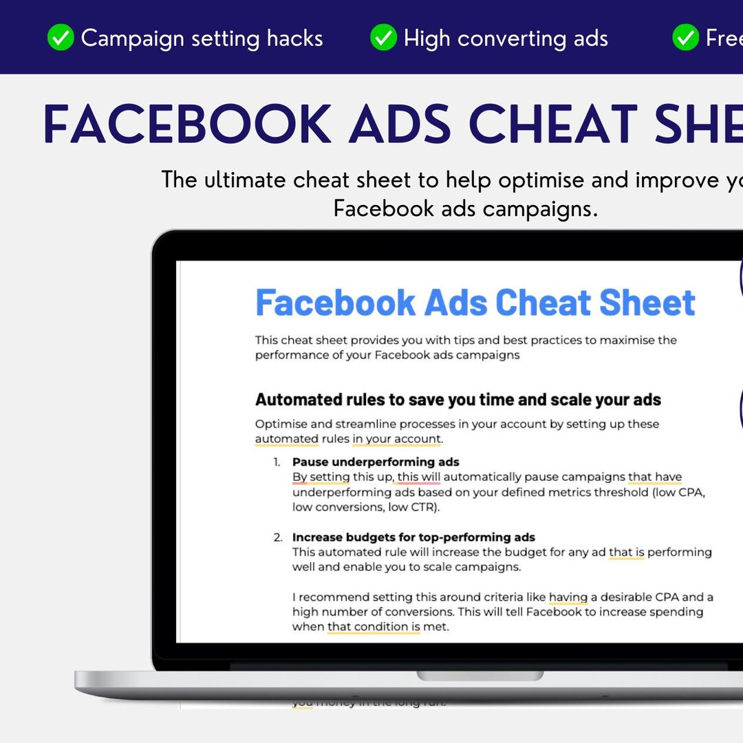 Facebook Ads Cheat Sheet Facebook Ads Tips to Improve Campaign Performance Facebook Ads ...