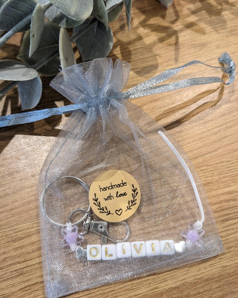 Personalised Name Tag Bead Keyring, School Bag Keyring, Name Keyring ...