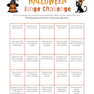 Halloween Bingo Challenge Worksheet Instant Download - Etsy