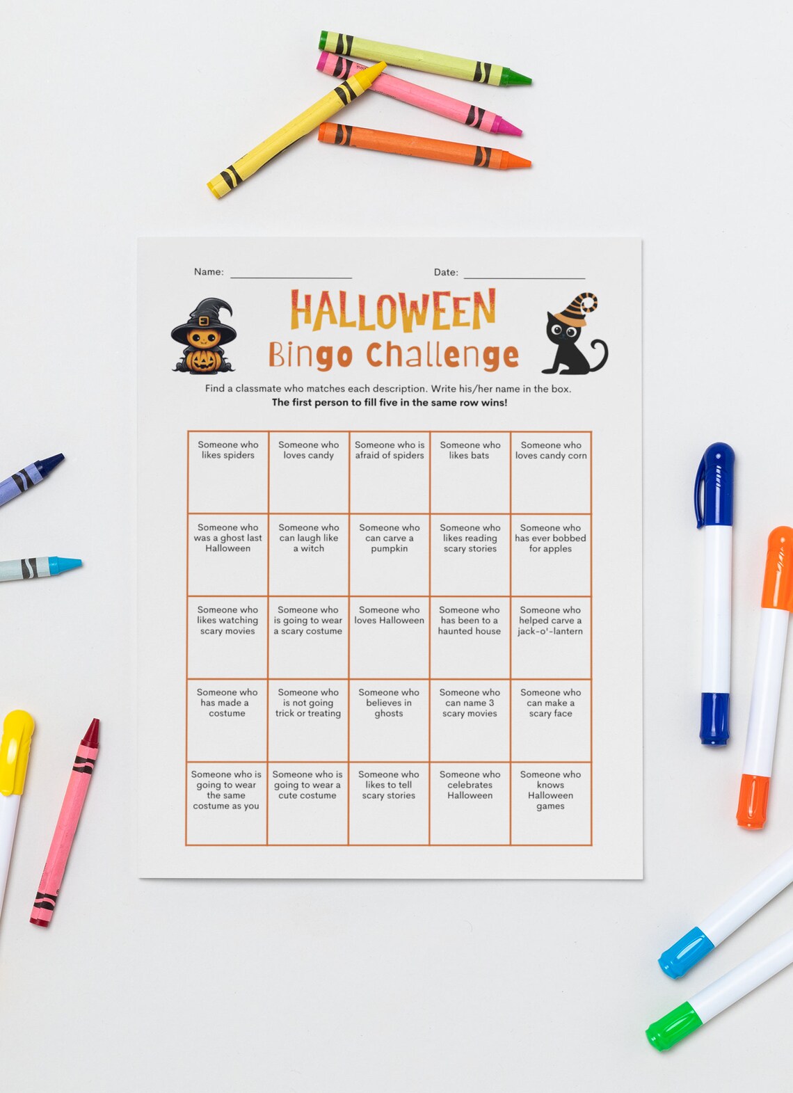 Halloween Bingo Challenge Worksheet Instant Download - Etsy