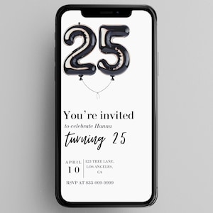 Birthday Invitation Template Minimalist E-invite for Women 25th ...