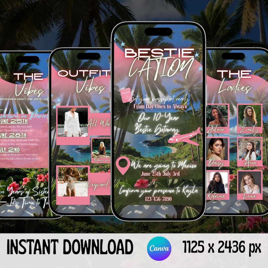 Girls Trip Itinerary Template Birthday Weekend Itinerary Invitation ...