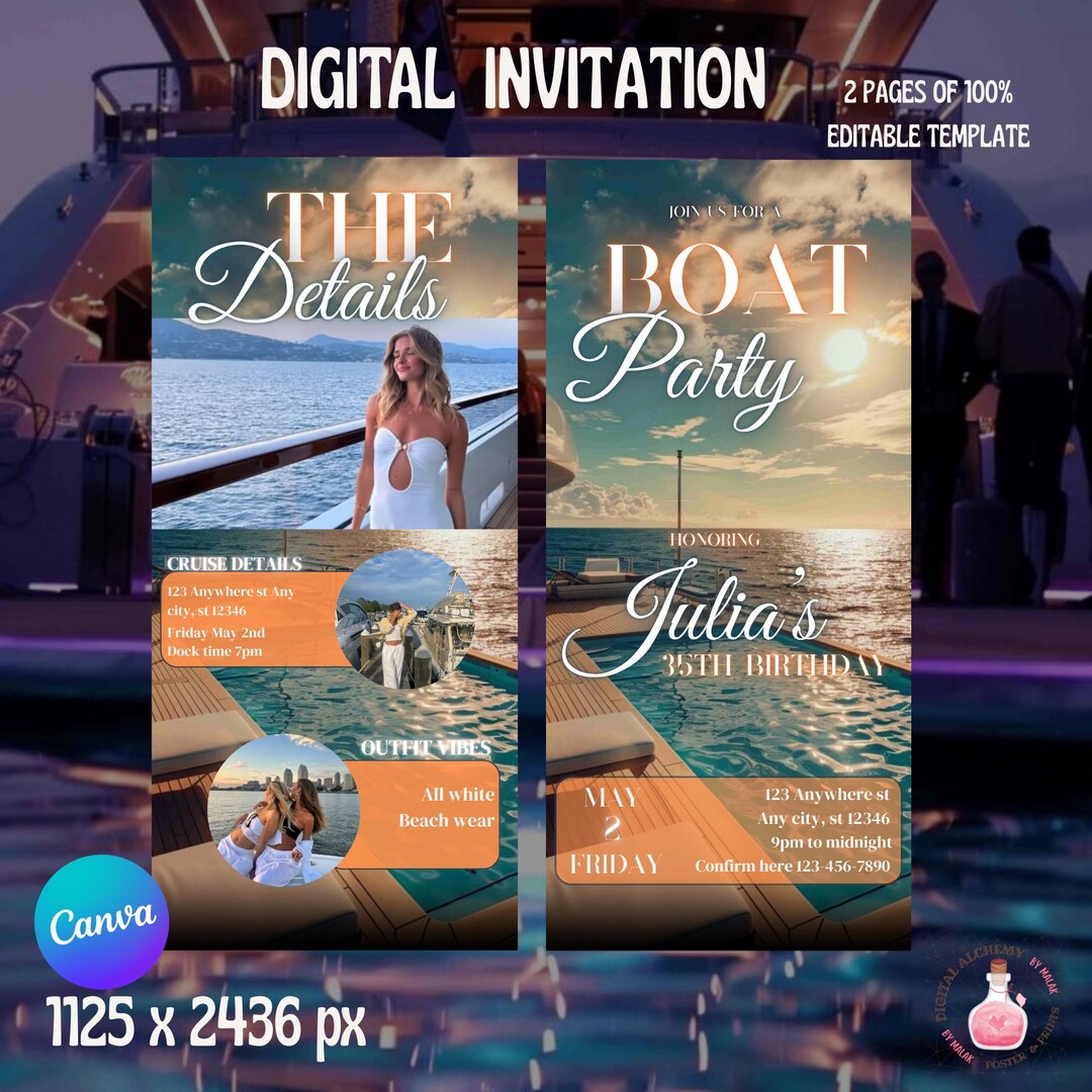 Boat Party Invitation, Animated Yacht Party Evite, Gold Digital Yacht ...