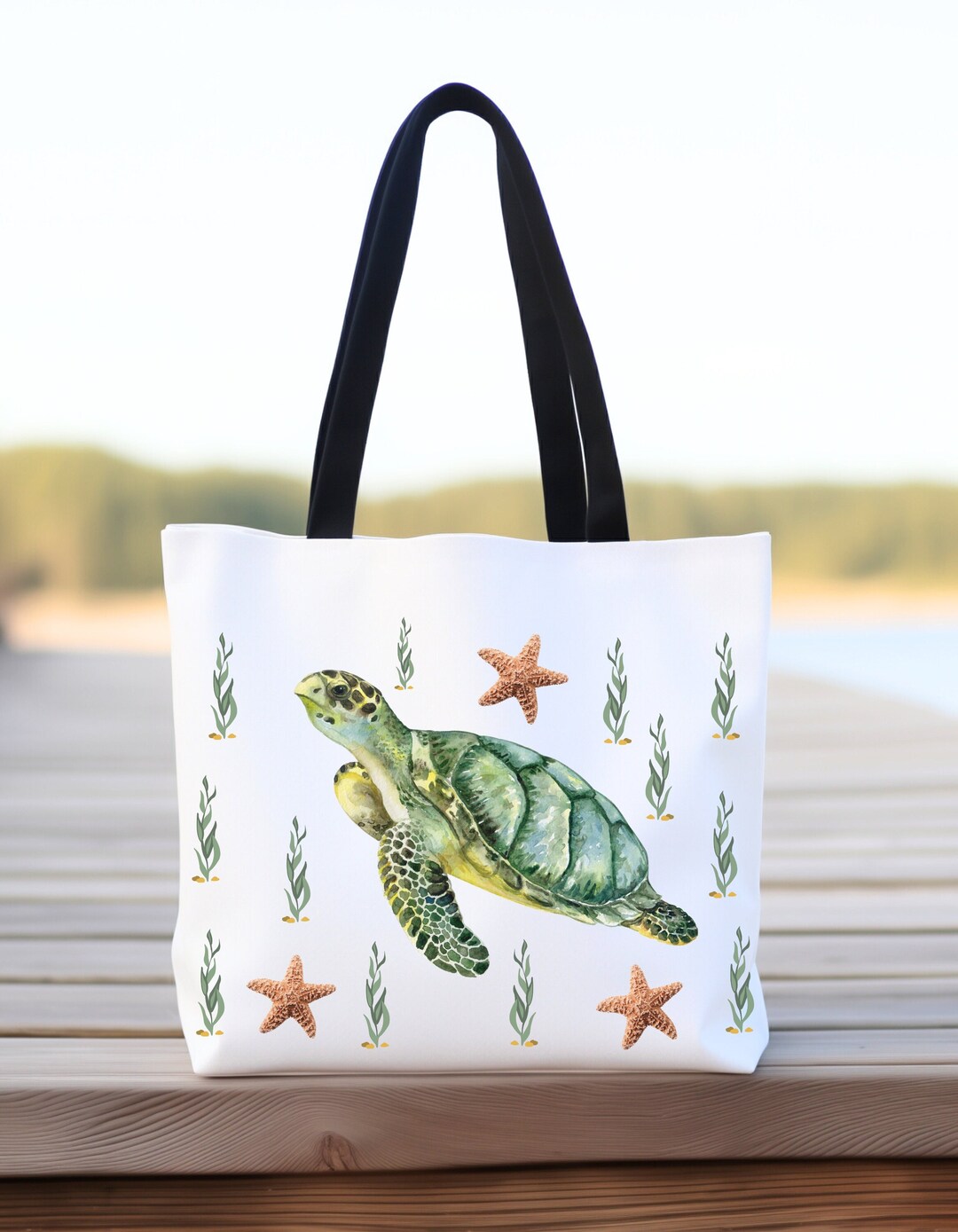Sea Turtle Tote Bag Green Sea Turtle Beach Bag Reusable Wildlife ...