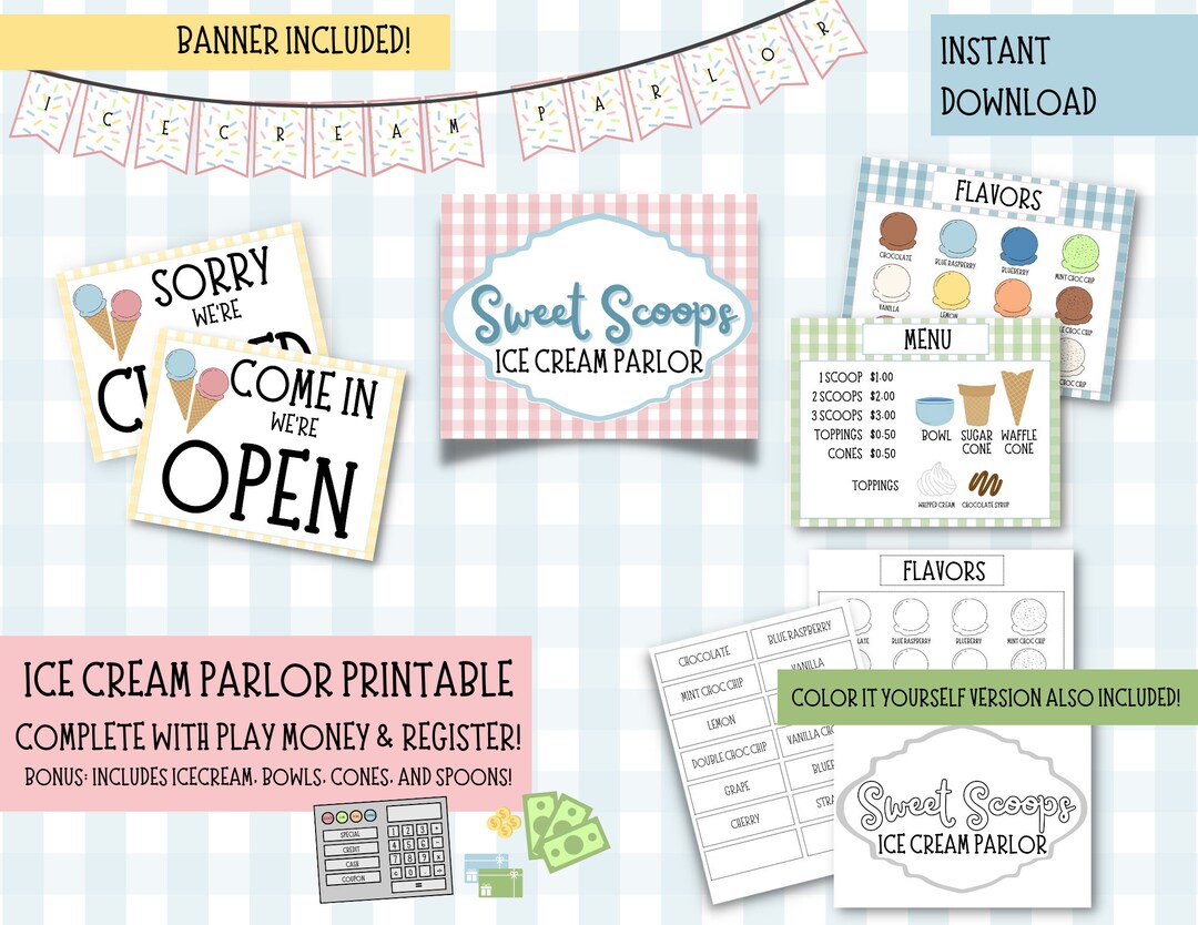 Pretend Play Ice Cream Parlor Instant Download Printable - Etsy