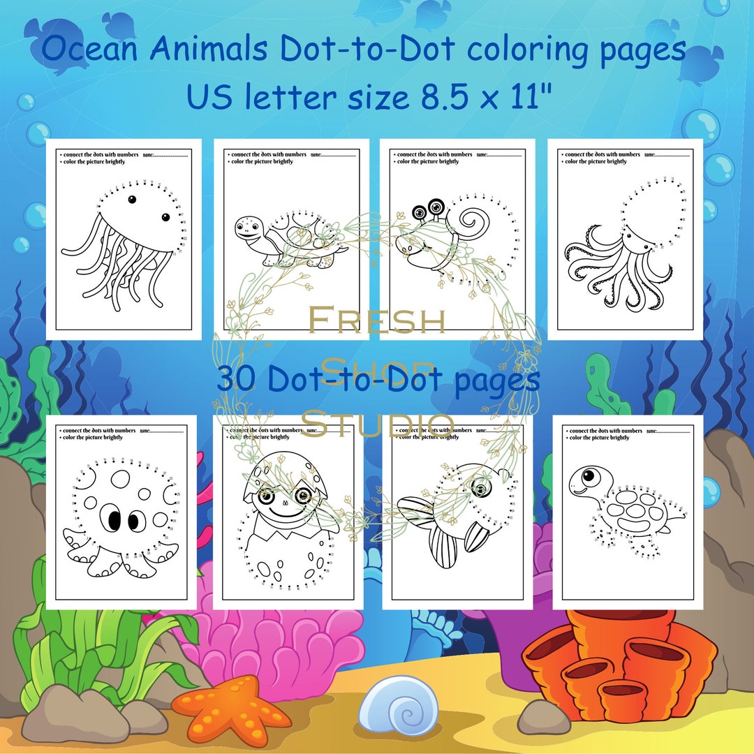 Printable Ocean Animal Dot-to-dot Coloring Sheets,30 Pages of Ocean ...