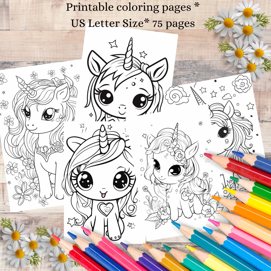 Printable Coloring Sheets, Instant Download, 75 Pages of Unicorn ...