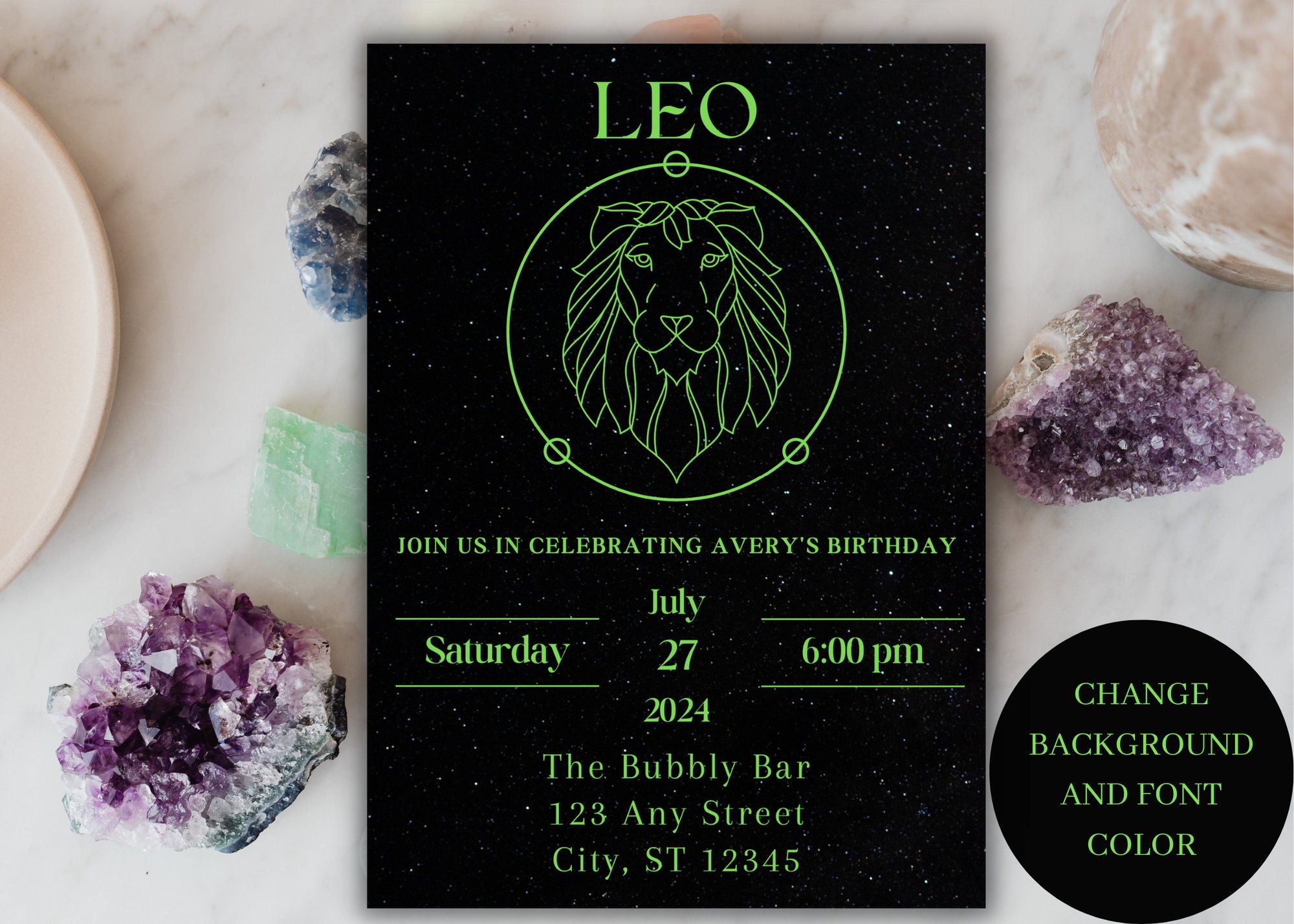 Leo Invitation, Birthday Invitation, Leo Zodiac Sign Invitation, Black ...
