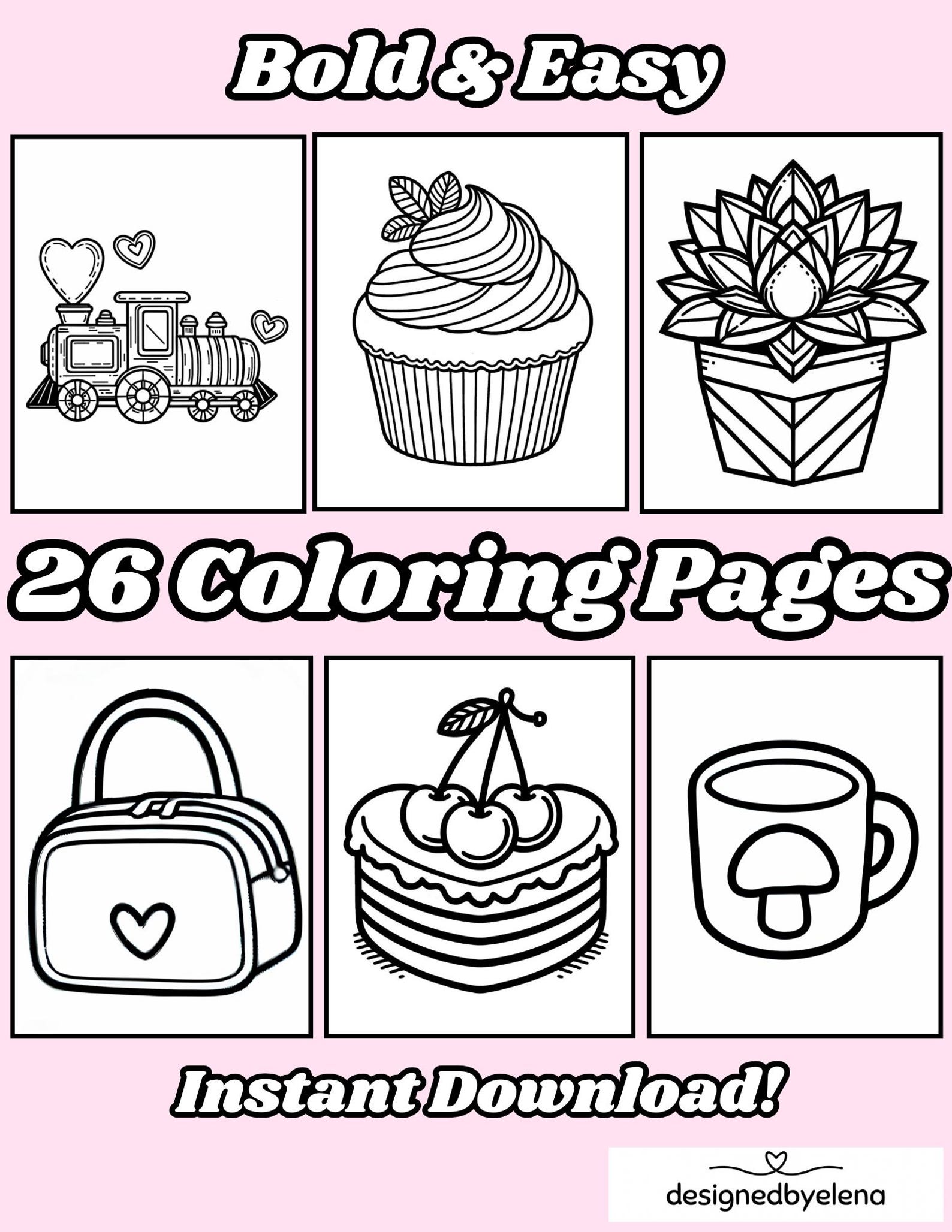 Cute Bold and Easy Coloring Pages, Aesthetic and Groovy Printable ...