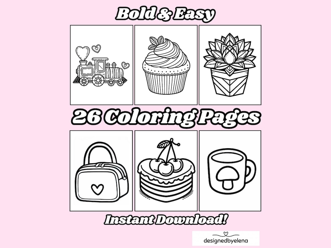 26 Cute Bold and Easy Coloring Pages, Aesthetic and Groovy Printable ...