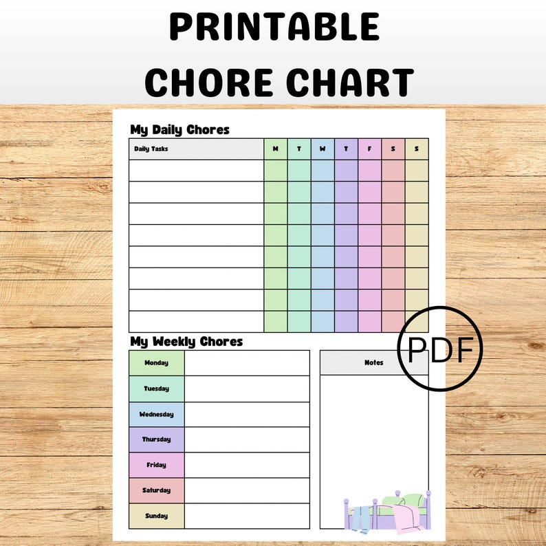 Daily Chore Chart for Kids, Daily Planner Printable, Kids Chore List ...
