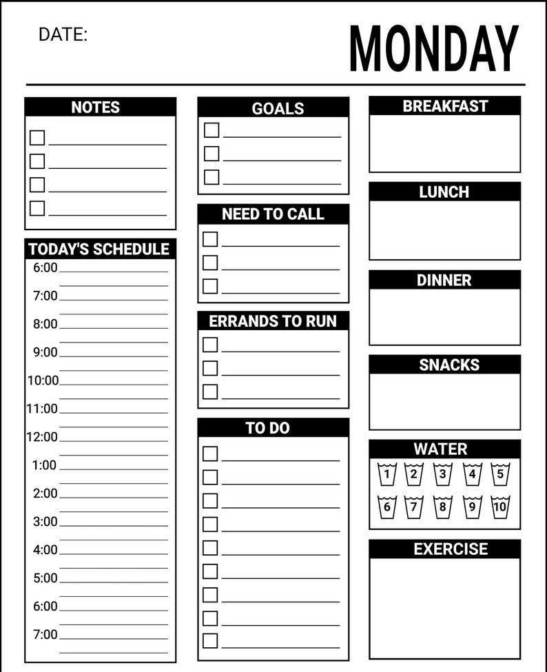 Weekly Planner- Monday - Etsy